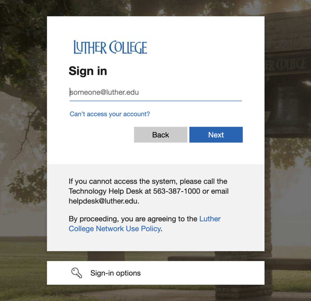 Luther's common login portal | Luther College